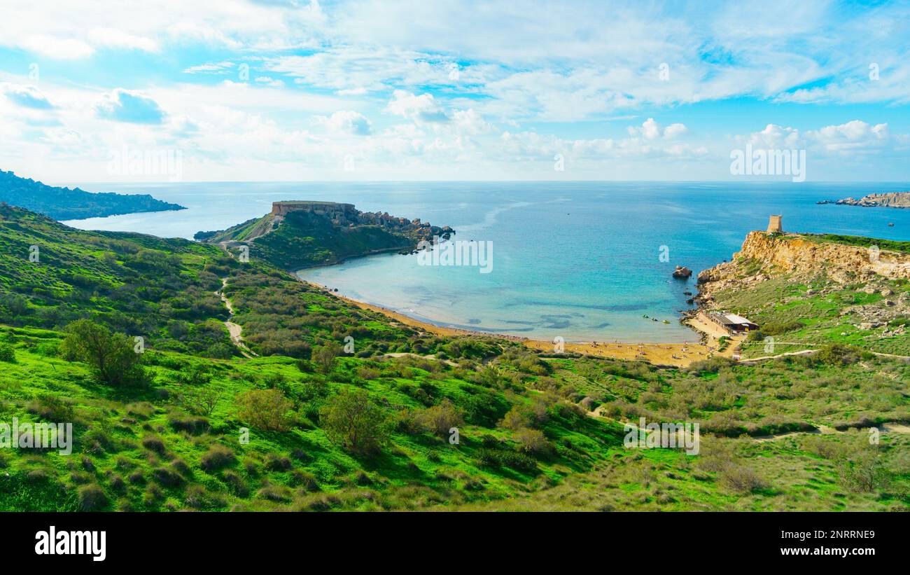 Panorama of Gnejna bay and Golden Bay, the two most beautiful beaches ...