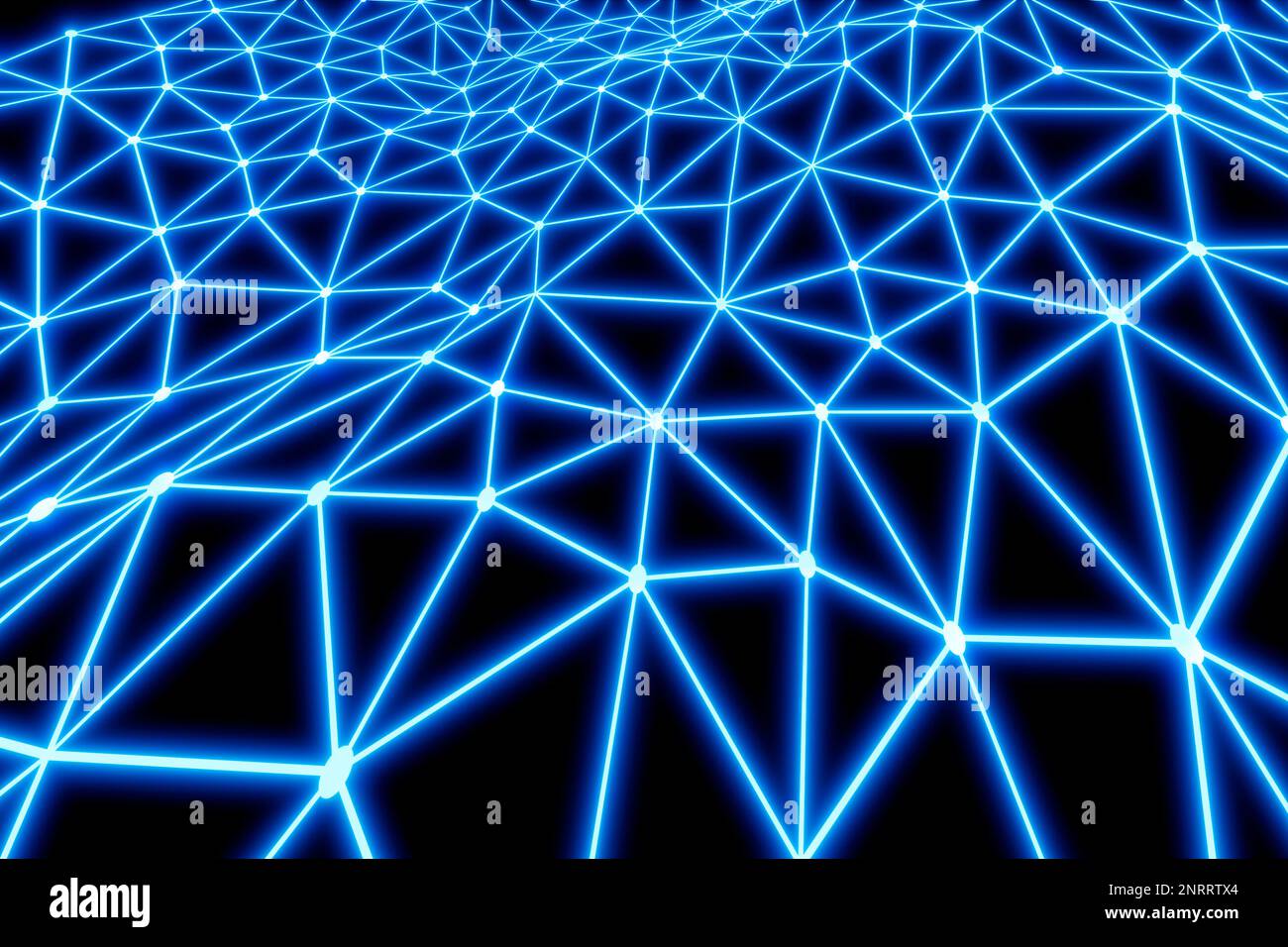 Geometric wireframe of lines and neon dots plexus node connection type 3D background Stock Photo ...