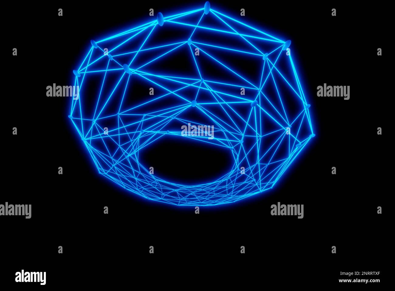 3D illustration connection of neon laser finished lines and dots to set ...