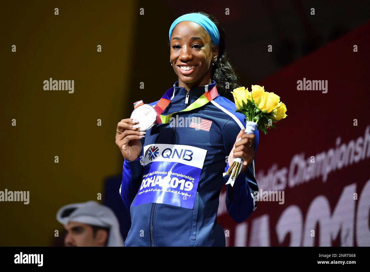Keni Harrison aka Kendra Harrison (USA) poses with silver medal after ...