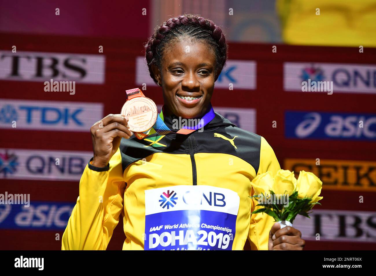 Danielle Williams (JAM) poses with the bronze medal after placing third ...