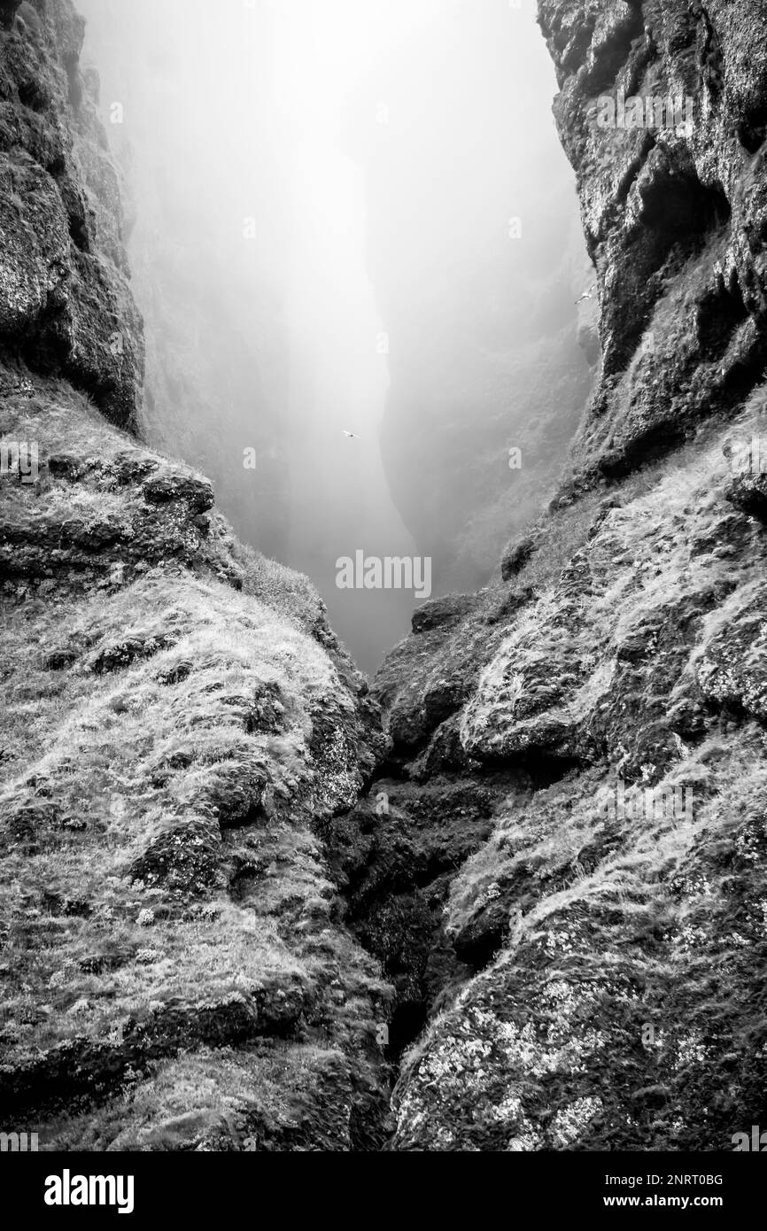 Rocks and fog at Raudfeldsgja Gorge on Snaefellsnes Peninsula in ...