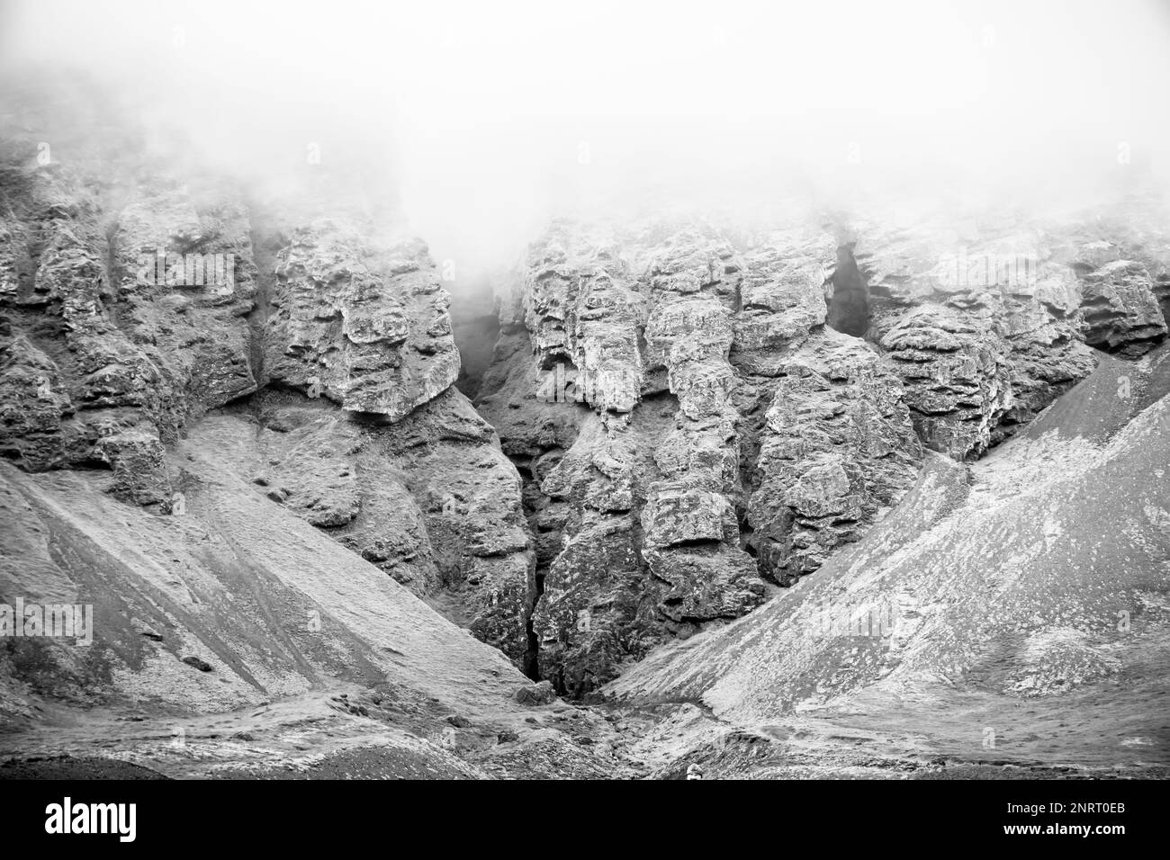 Rocks and fog at Raudfeldsgja Gorge on Snaefellsnes Peninsula in ...