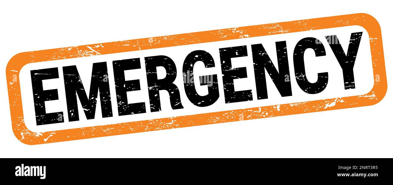 EMERGENCY text written on orange-black rectangle stamp sign Stock Photo ...