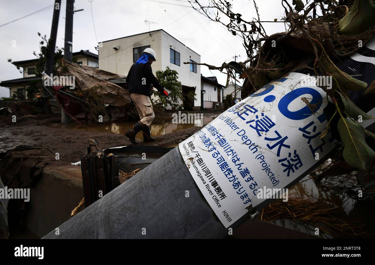 A photo shows a residential area where was flooded as the banks of ...