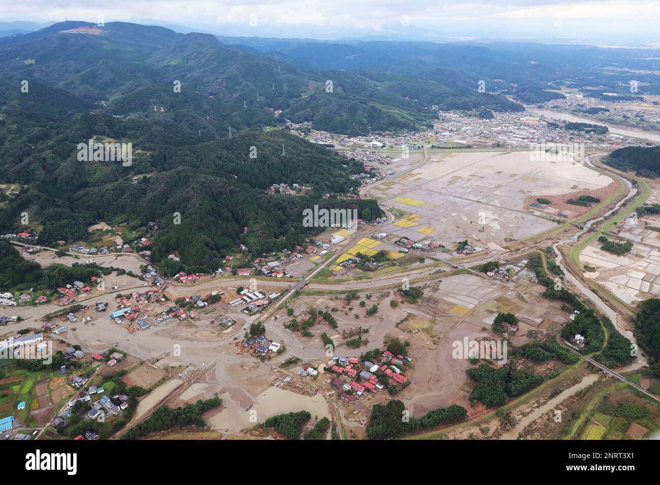 An aerial photo shows a residential area where was flooded as the banks ...