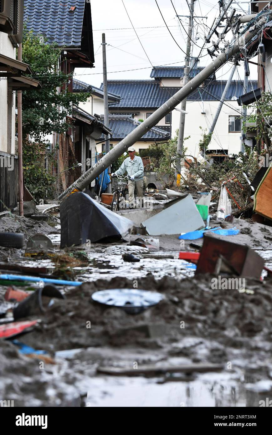 A photo shows a residential area where was flooded as the banks of ...