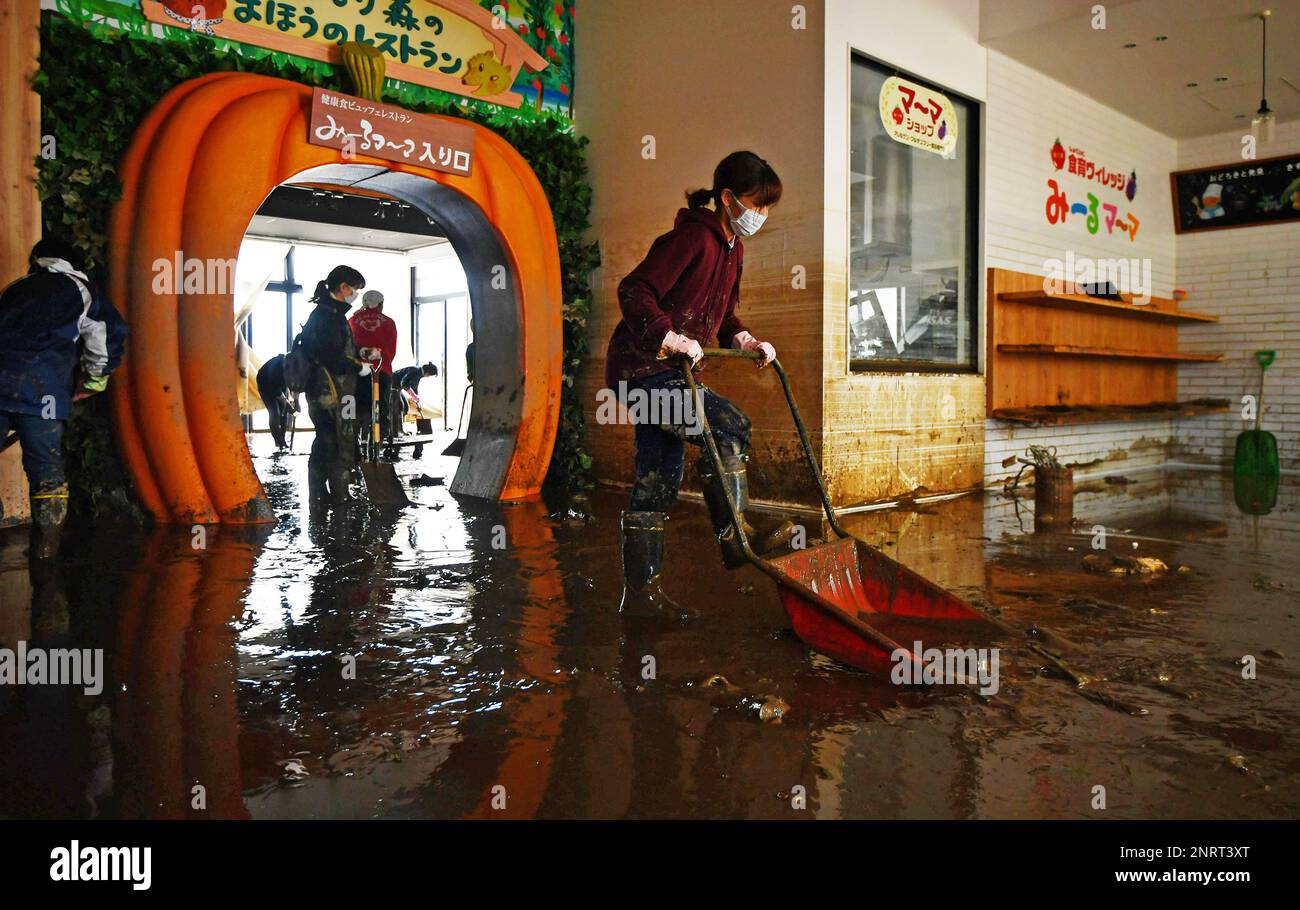 A photo shows a residential area where was flooded as the banks of ...