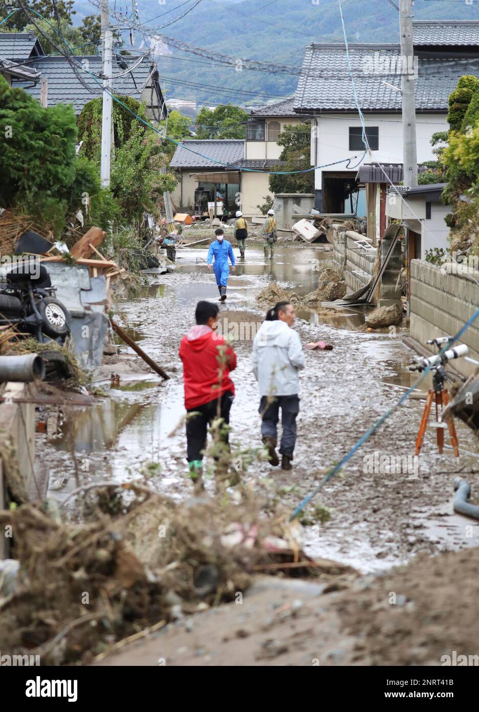 A photo shows a residential area where was flooded as the banks of ...