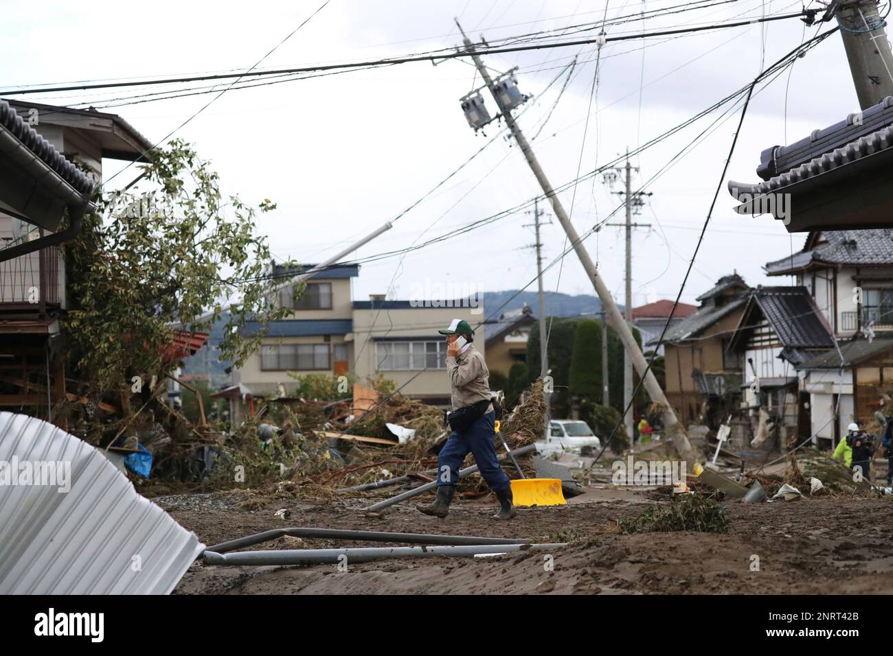 A photo shows a residential area where was flooded as the banks of ...