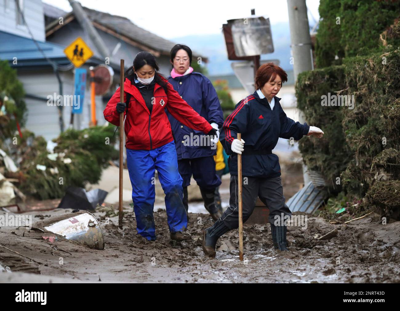A photo shows a residential area where was flooded as the banks of ...