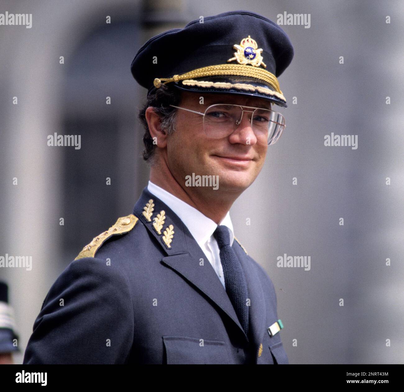 Swedish King CARL XVI GUSTAV in uniform outside the castle when he is ...