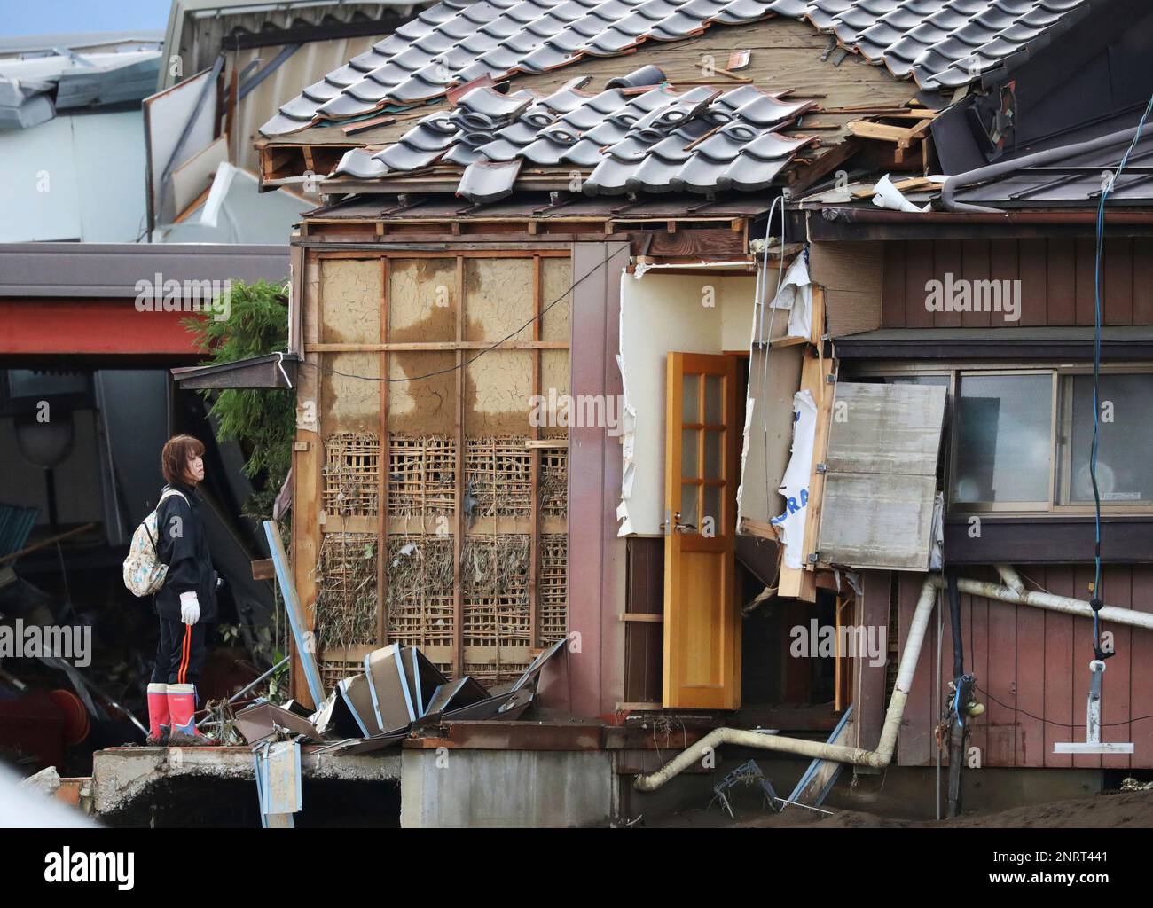 A photo shows a residential area where was flooded as the banks of ...