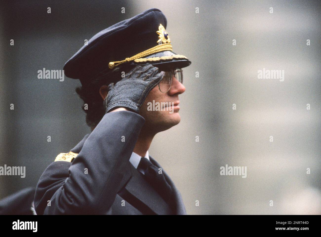 Swedish King CARL XVI GUSTAV in uniform outside the castle when he is ...