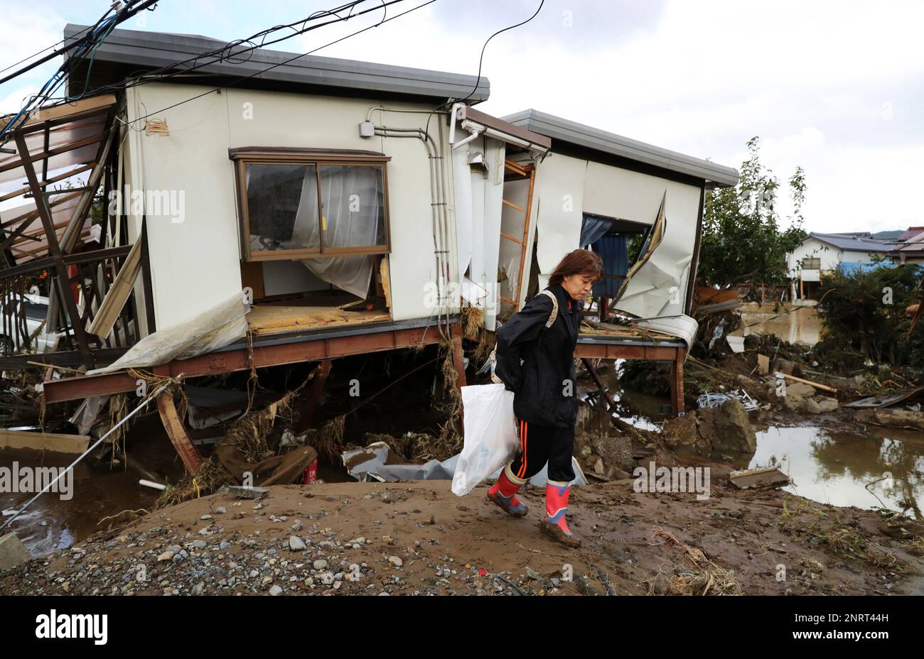 A photo shows a residential area where was flooded as the banks of ...
