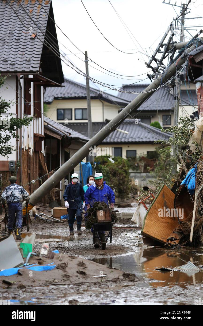 A photo shows a residential area where was flooded as the banks of ...