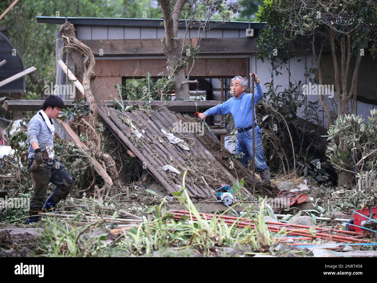 A photo shows a residential area where was flooded as the banks of ...