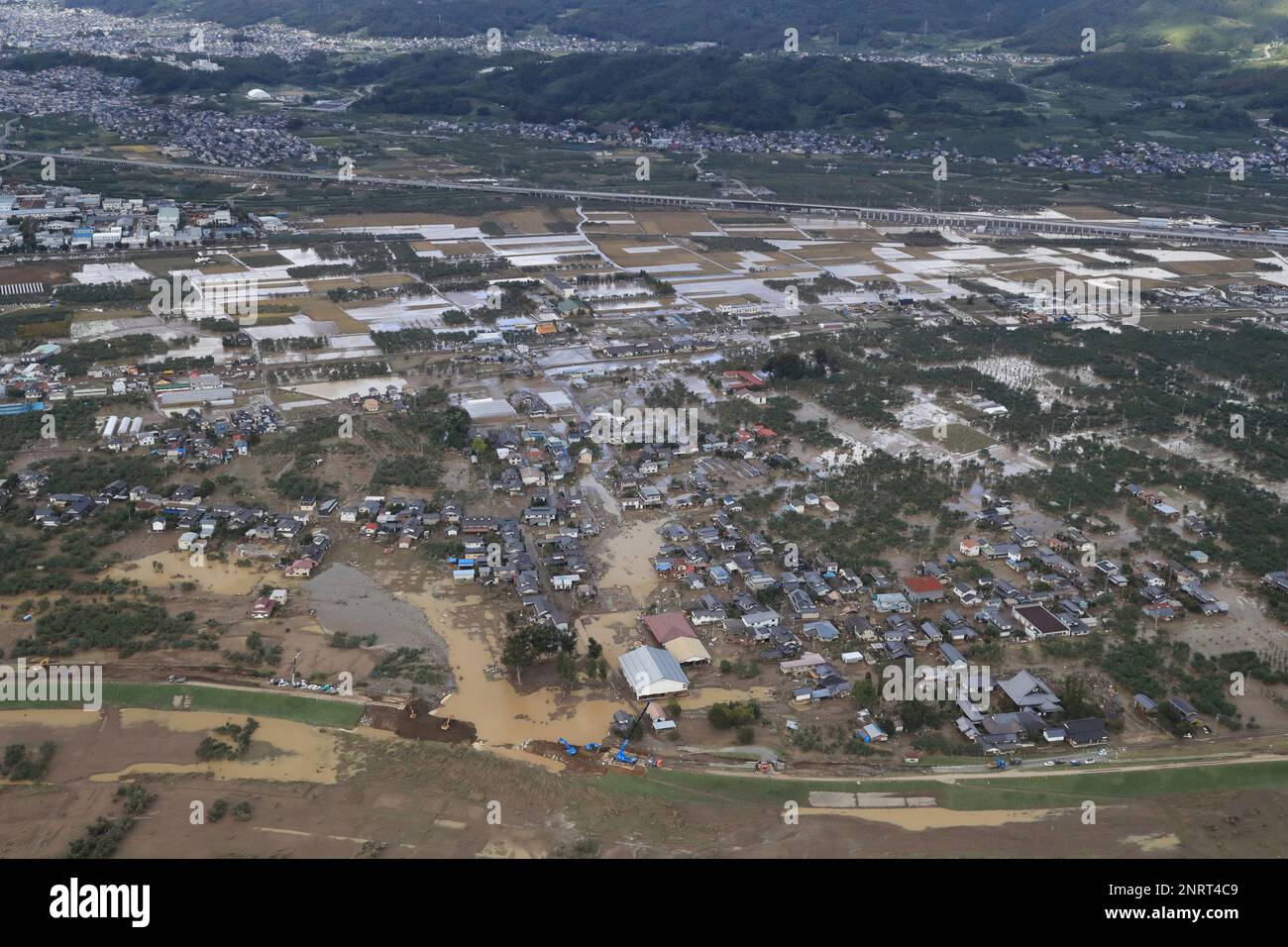 An aerial photo shows a residential area where was flooded as the banks ...