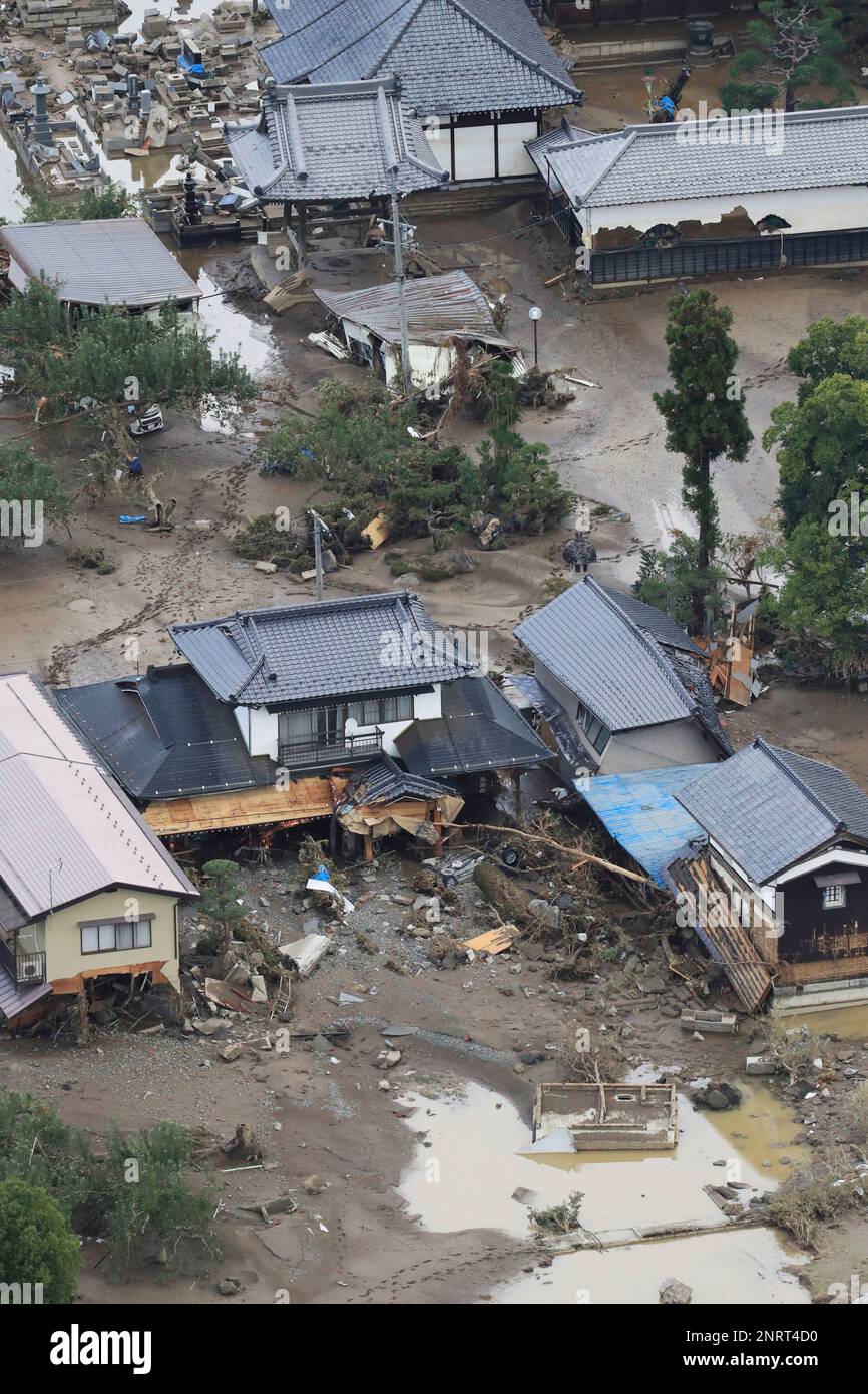 An aerial photo shows a residential area where was flooded as the banks ...
