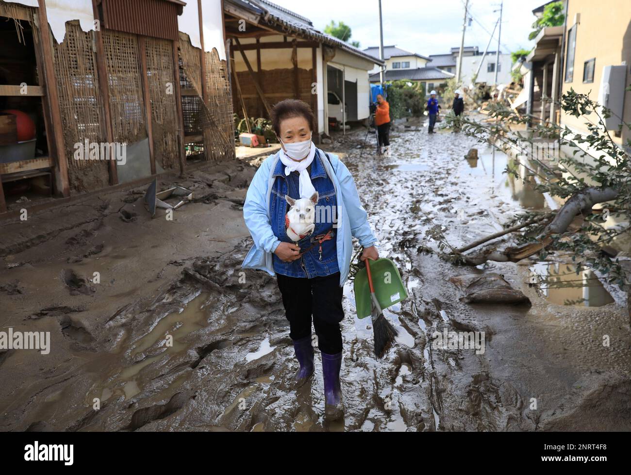 A photo shows a residential area where was flooded as the banks of ...