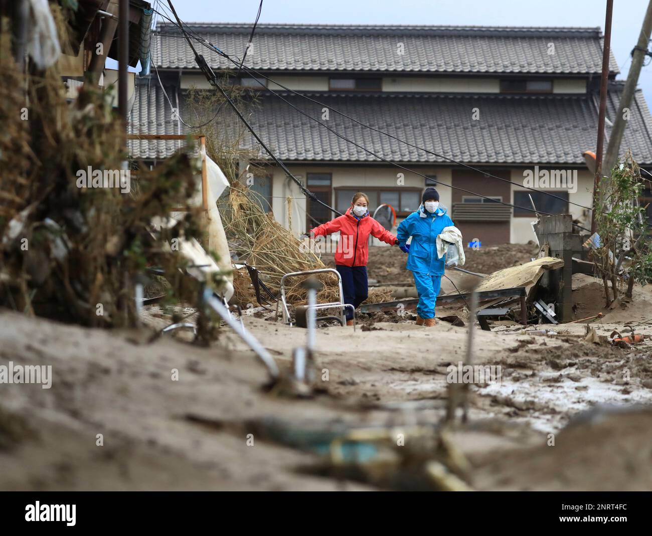A photo shows a residential area where was flooded as the banks of ...