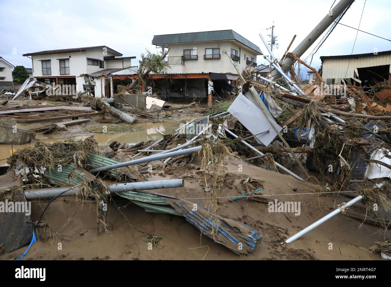 A photo shows a residential area where was flooded as the banks of ...