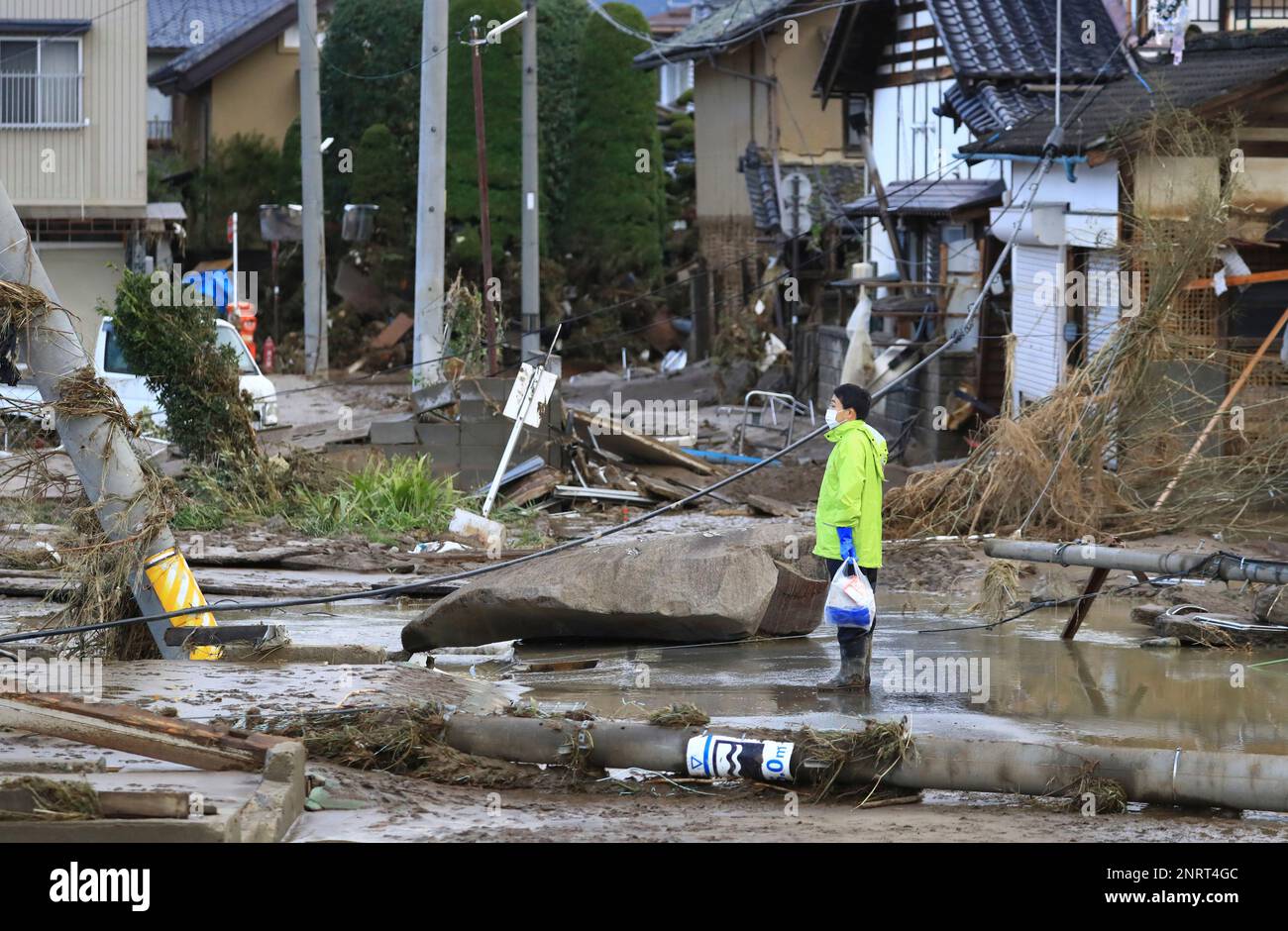 A photo shows a residential area where was flooded as the banks of ...