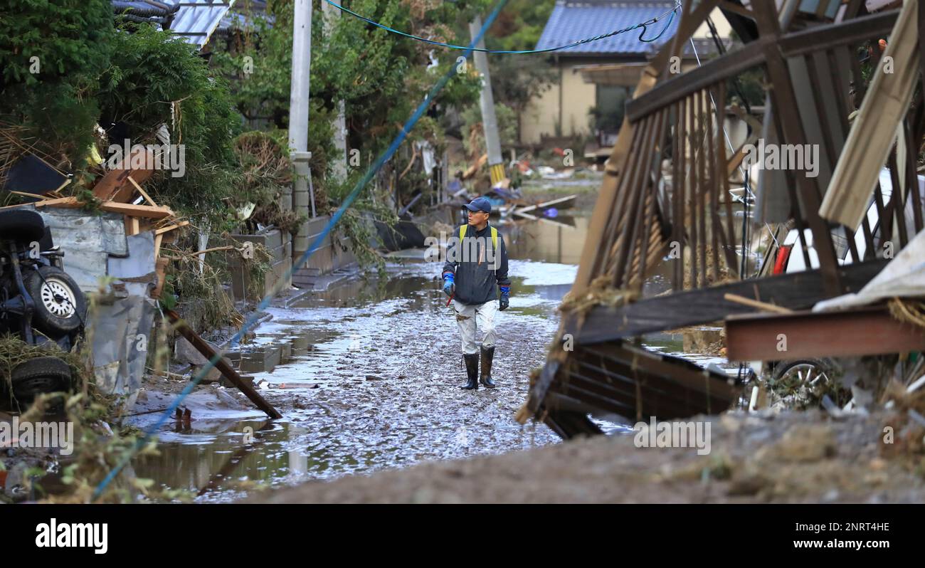 A photo shows a residential area where was flooded as the banks of ...