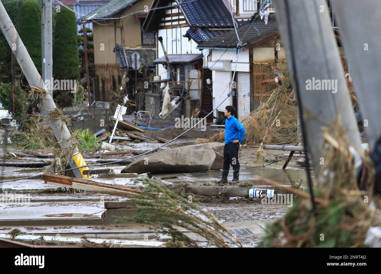 A photo shows a residential area where was flooded as the banks of ...