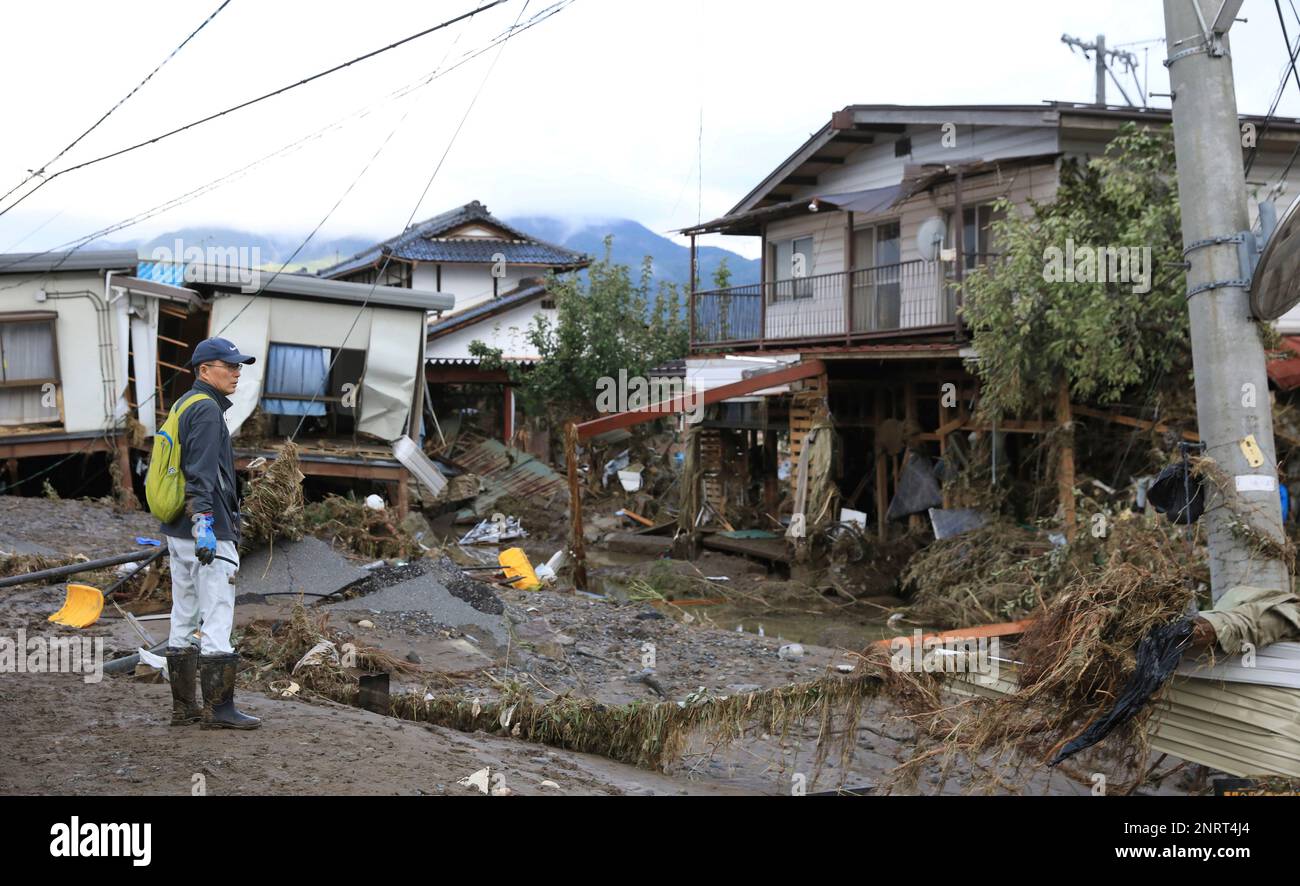 A photo shows a residential area where was flooded as the banks of ...