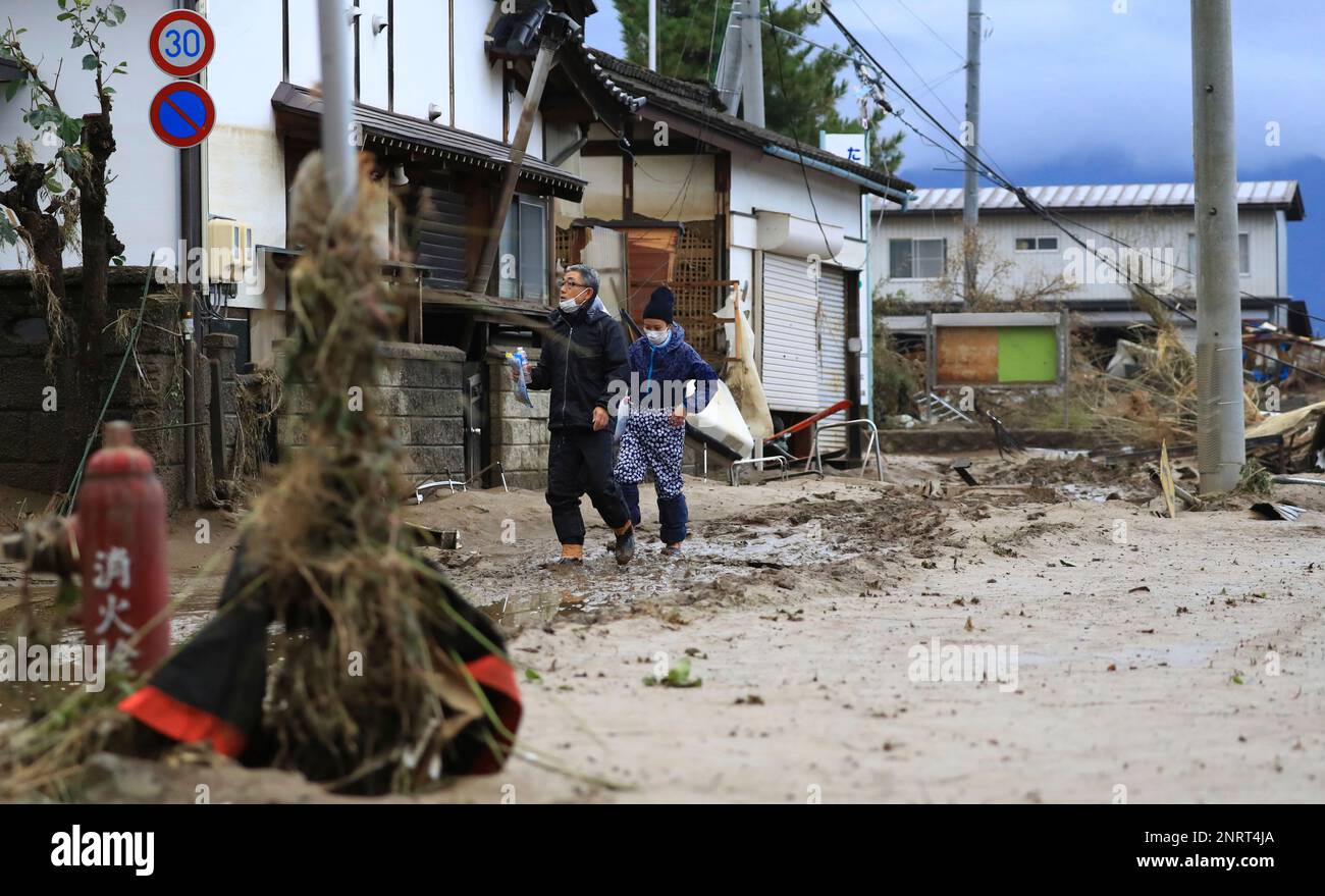 A photo shows a residential area where was flooded as the banks of ...