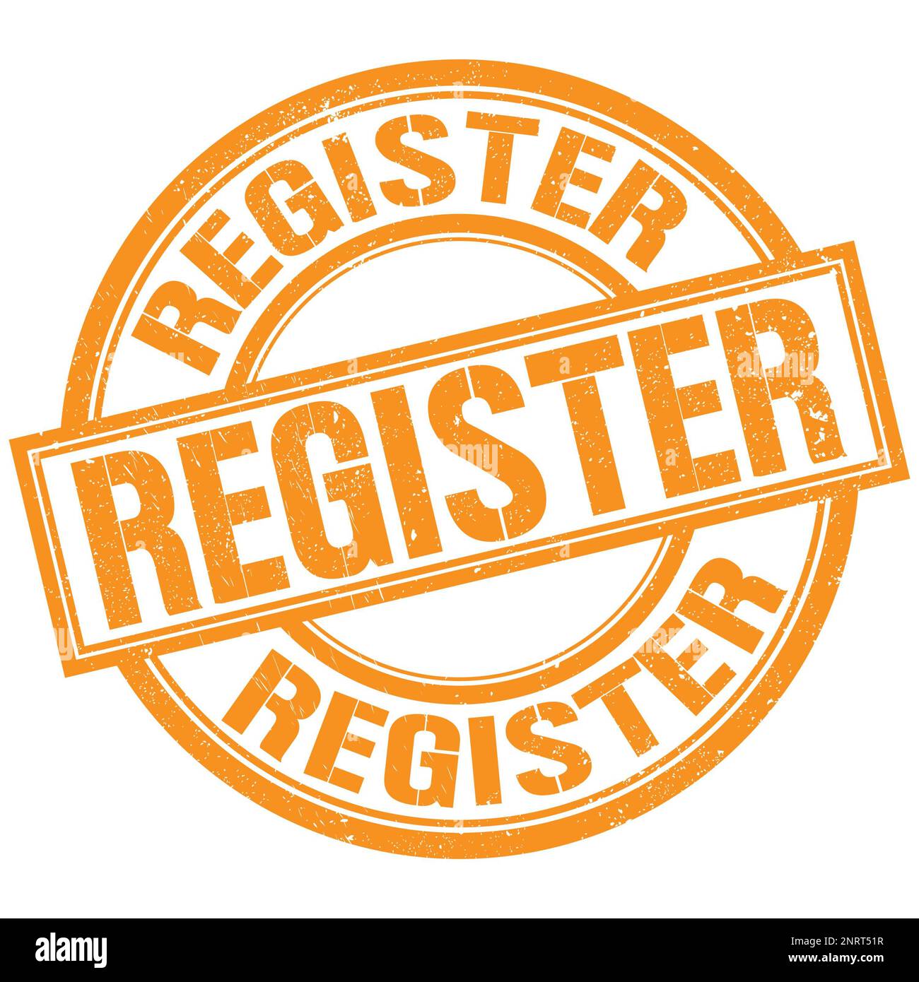 REGISTER text written word on orange round stamp sign Stock Photo - Alamy