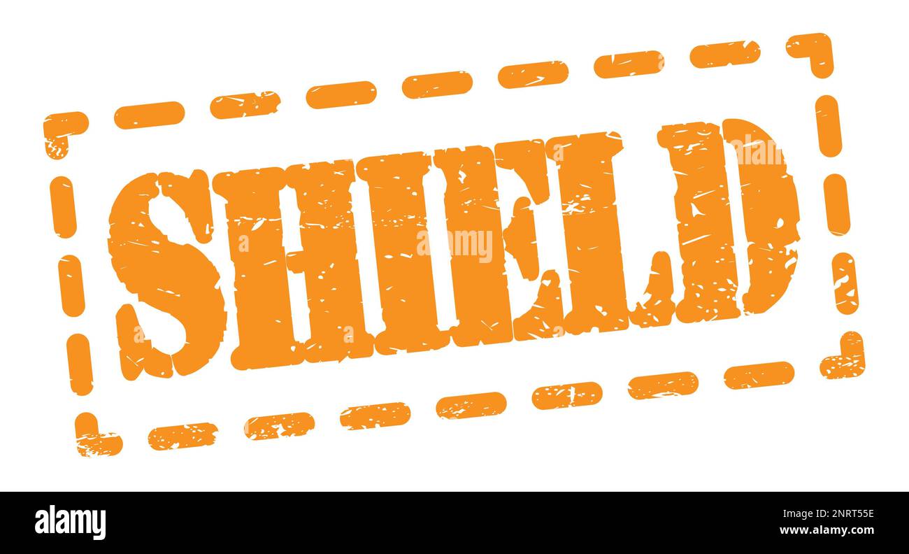 SHIELD text written on orange dash stamp sign Stock Photo - Alamy