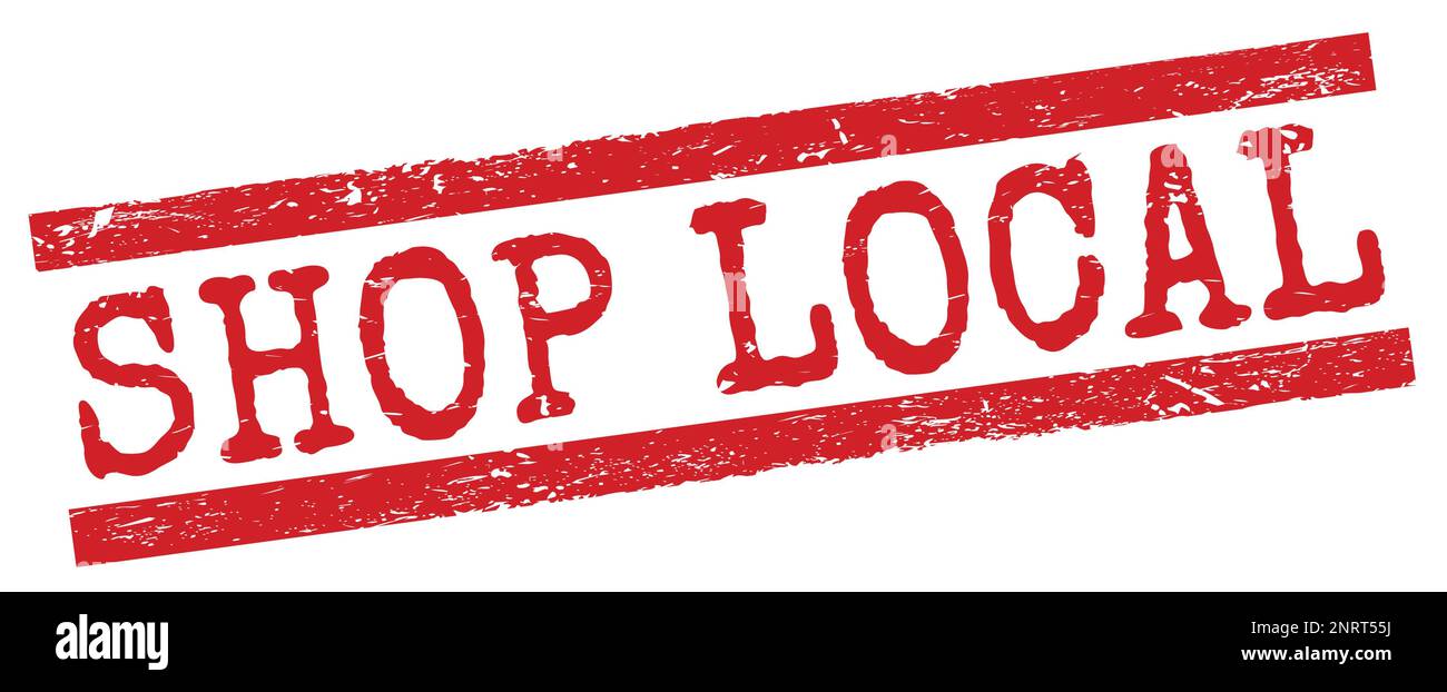SHOP LOCAL text written on red grungy lines stamp sign Stock Photo - Alamy