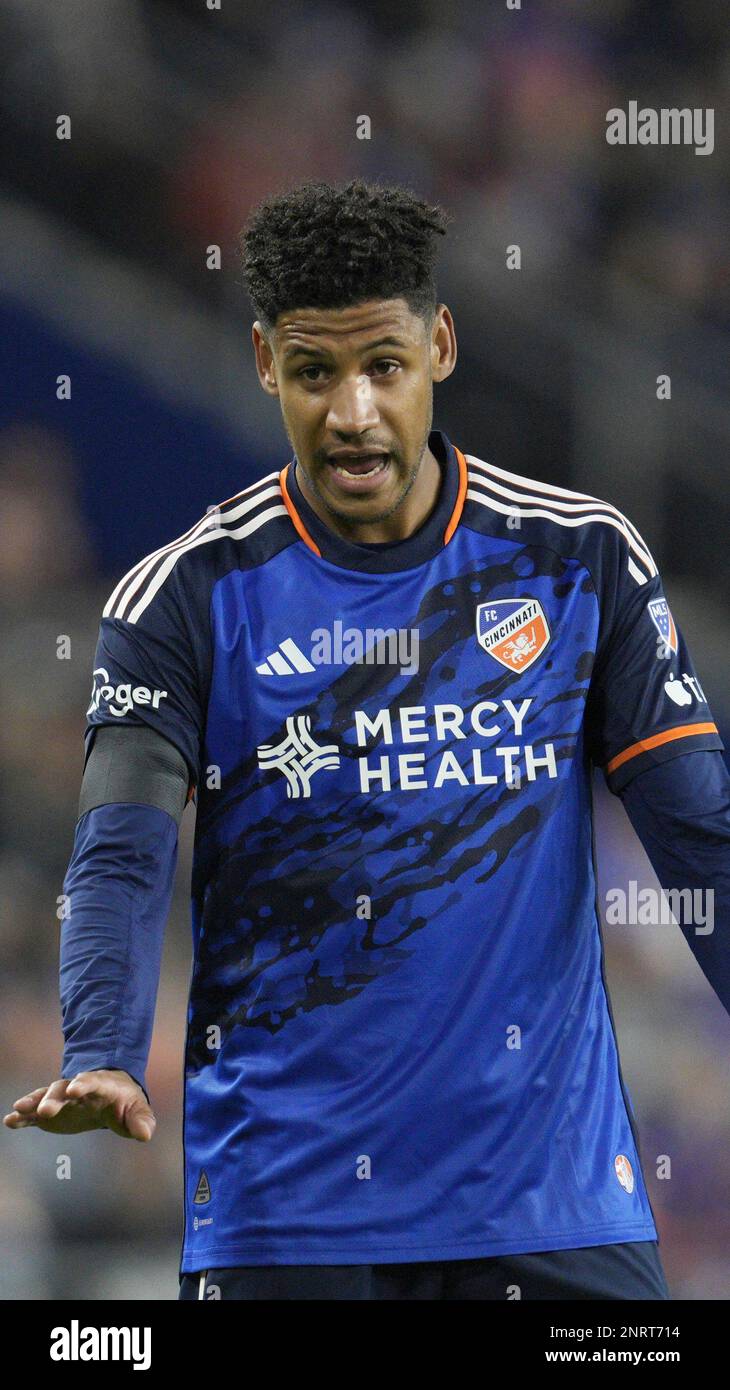 Cincinnati defender Ian Murphy (32) gestures during an MLS soccer match ...