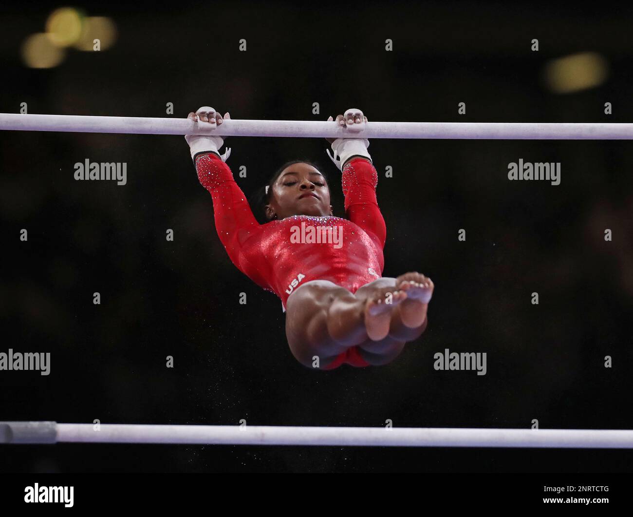 Simone Biles of U.S.A. performs during final apparatus of women uneven ...