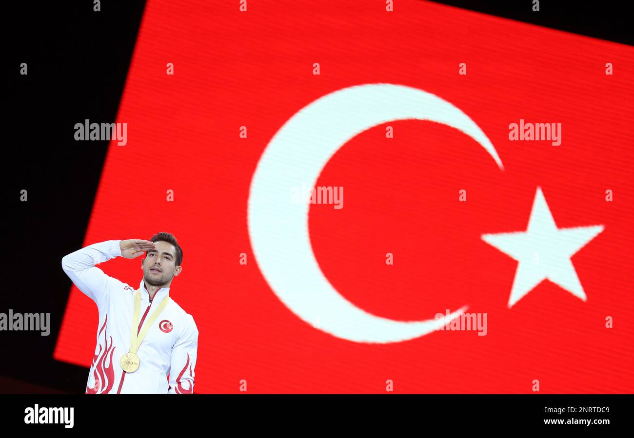 Ibrahim Colak of Turkey celebrates during an award ceremony of final ...