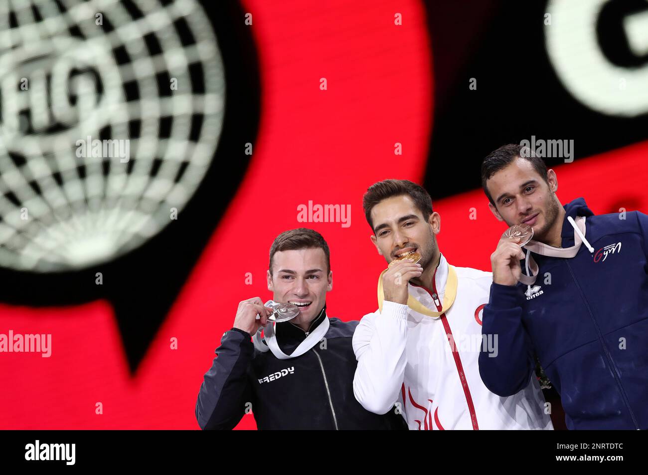(L-R) Marco Lodadio of Italy, silver, Ibrahim Colak of Turkey, gold and ...