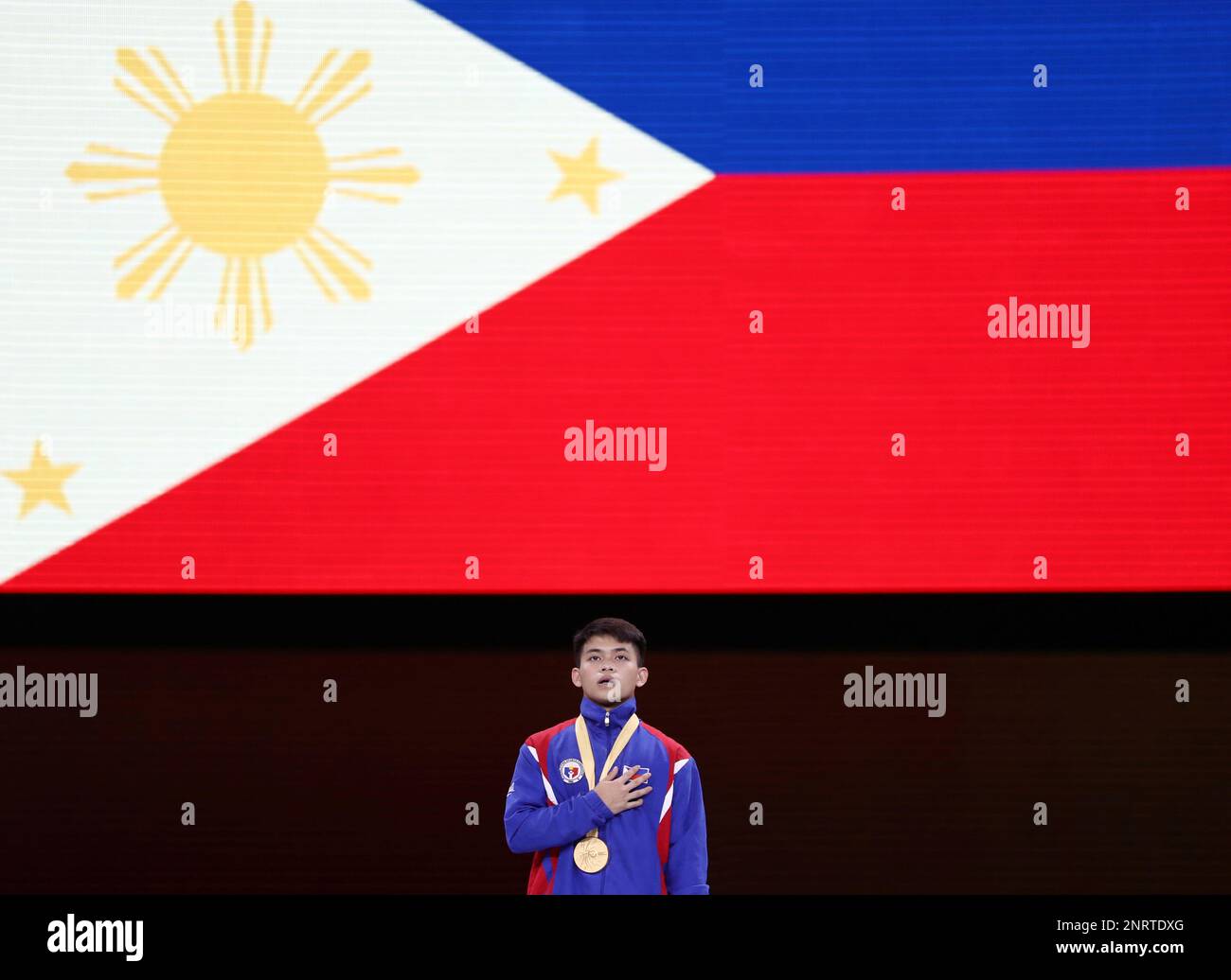 Carlos Edriel Yulo of Philippines celebrates during an award ceremony ...