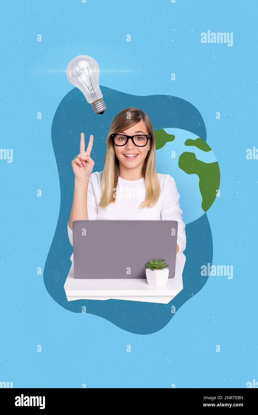 Collage photo picture artwork sketch of happy clever intelligent girl ...