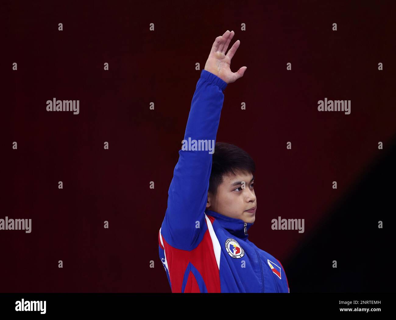 Carlos Edriel Yulo of Philippines celebrates during an award ceremony ...