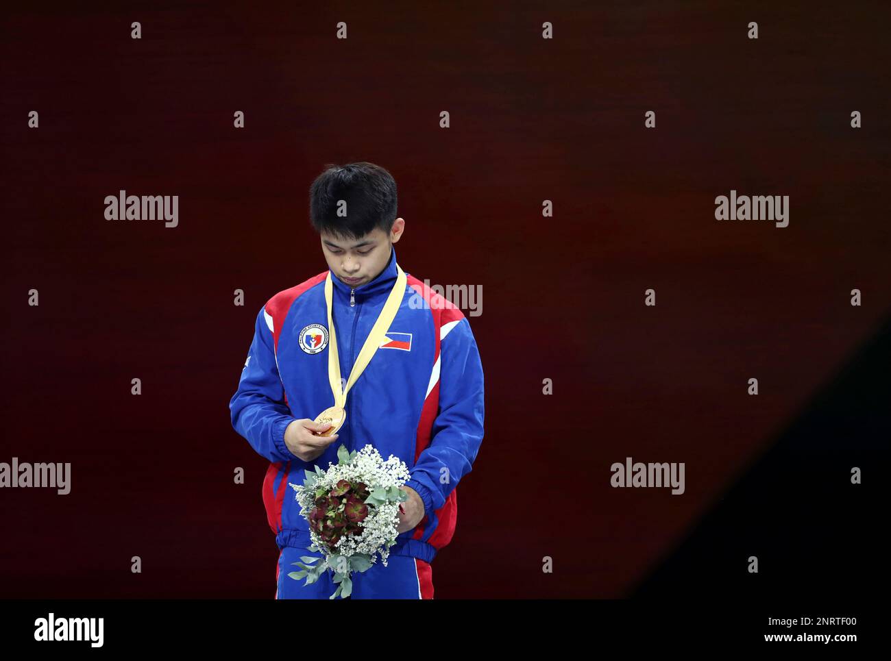 Carlos Edriel Yulo of Philippines celebrates during an award ceremony ...