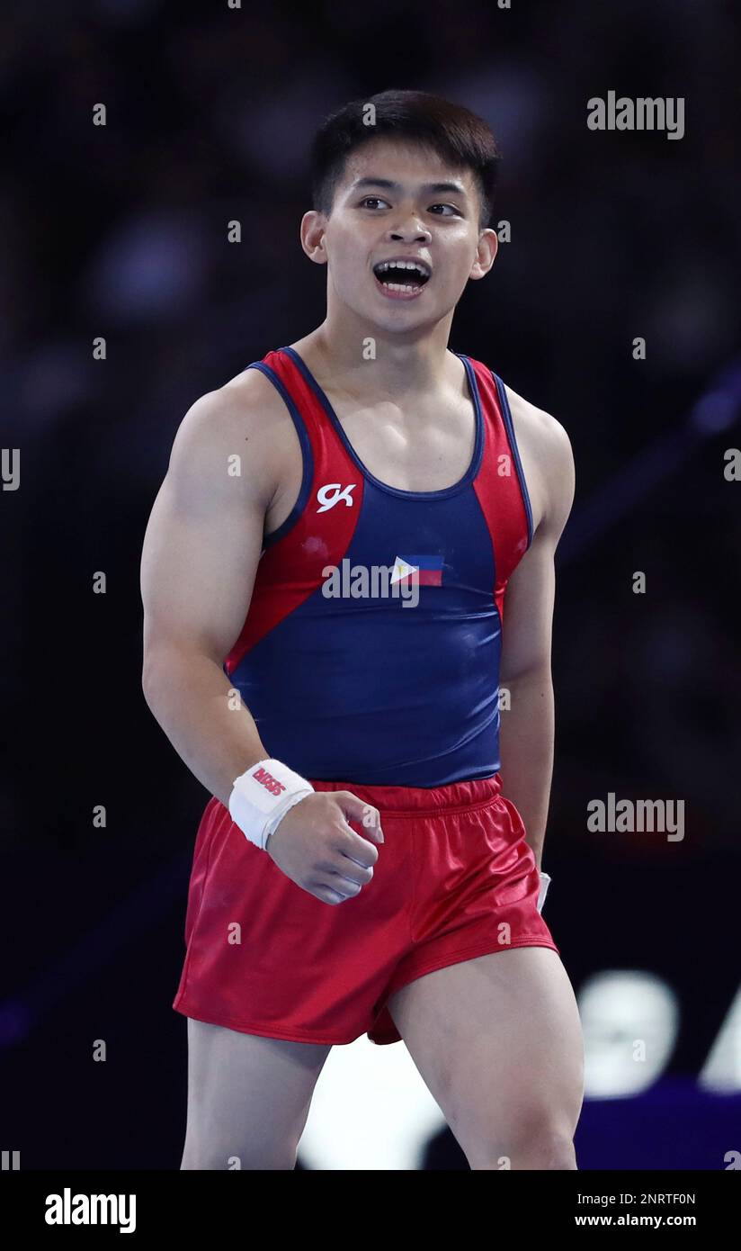 Carlos Edriel Yulo of Philippines reacts after performing final ...