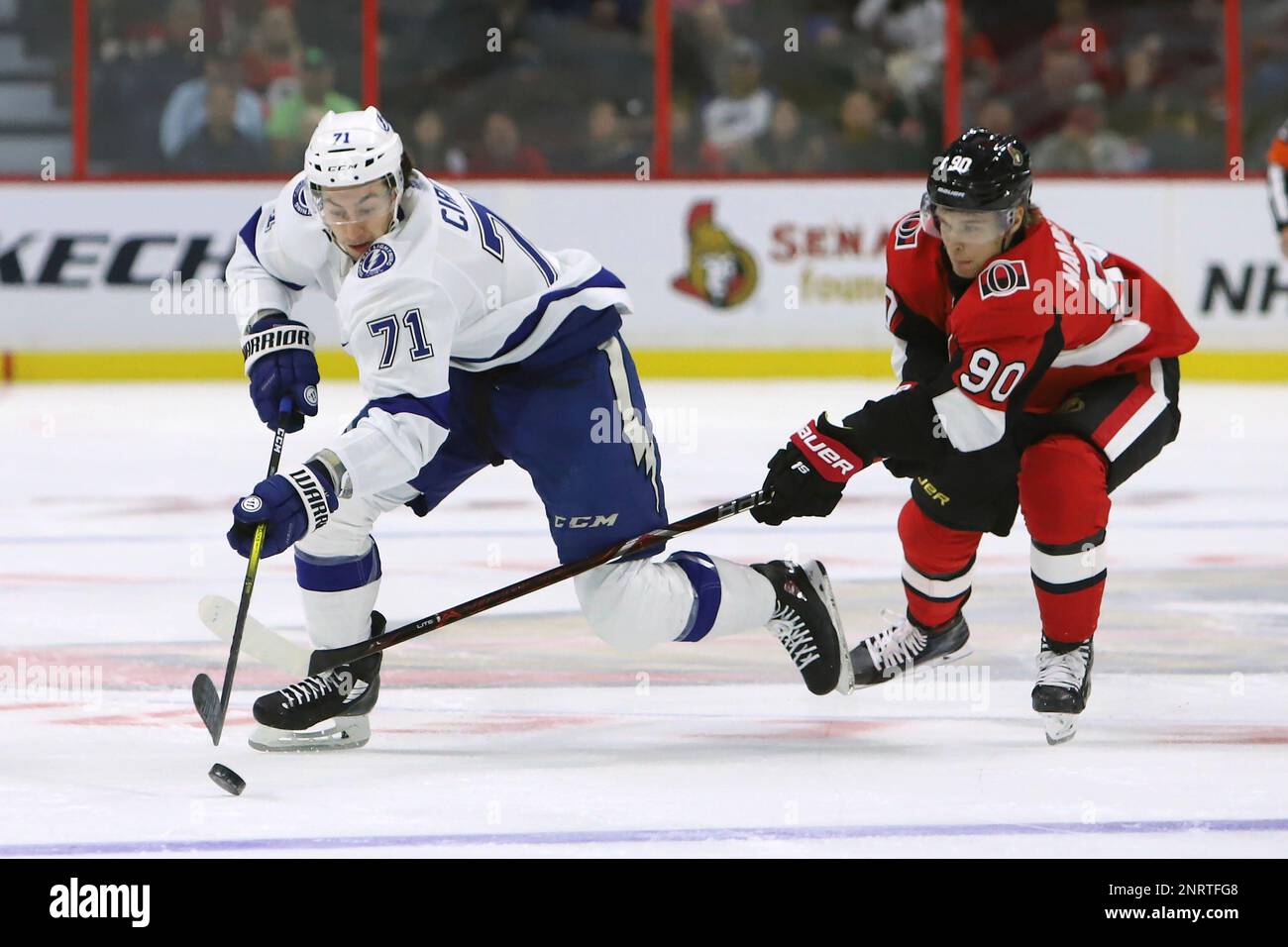Ottawa Senators centre Vladislav Namestnikov (90) attempts to check ...