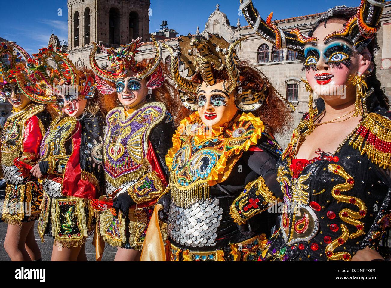 Fiesta del Gran Poder, Plaza San Francisco, in background San Francisco church, La Paz, Bolivia ...