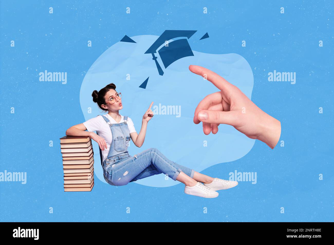 Collage photo picture poster postcard of smart clever girl preparing ...