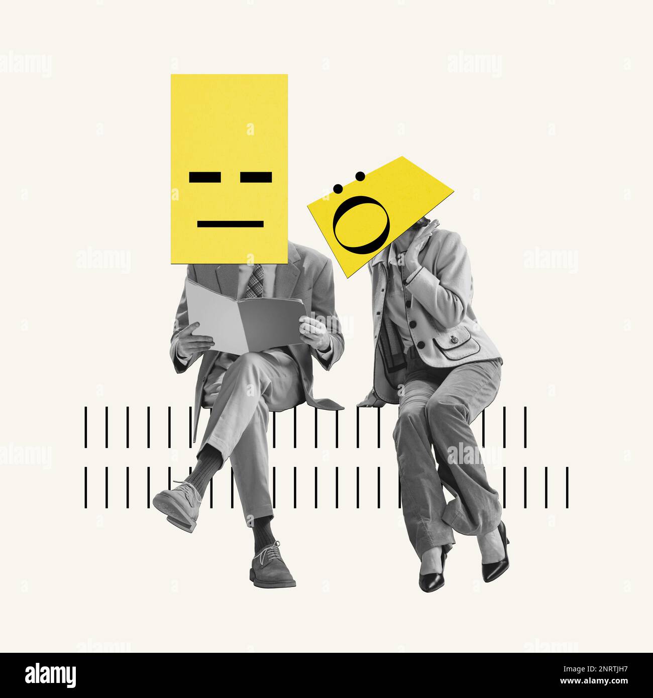 Contemporary art collage. Creative design. Man feeling tired of woman ...