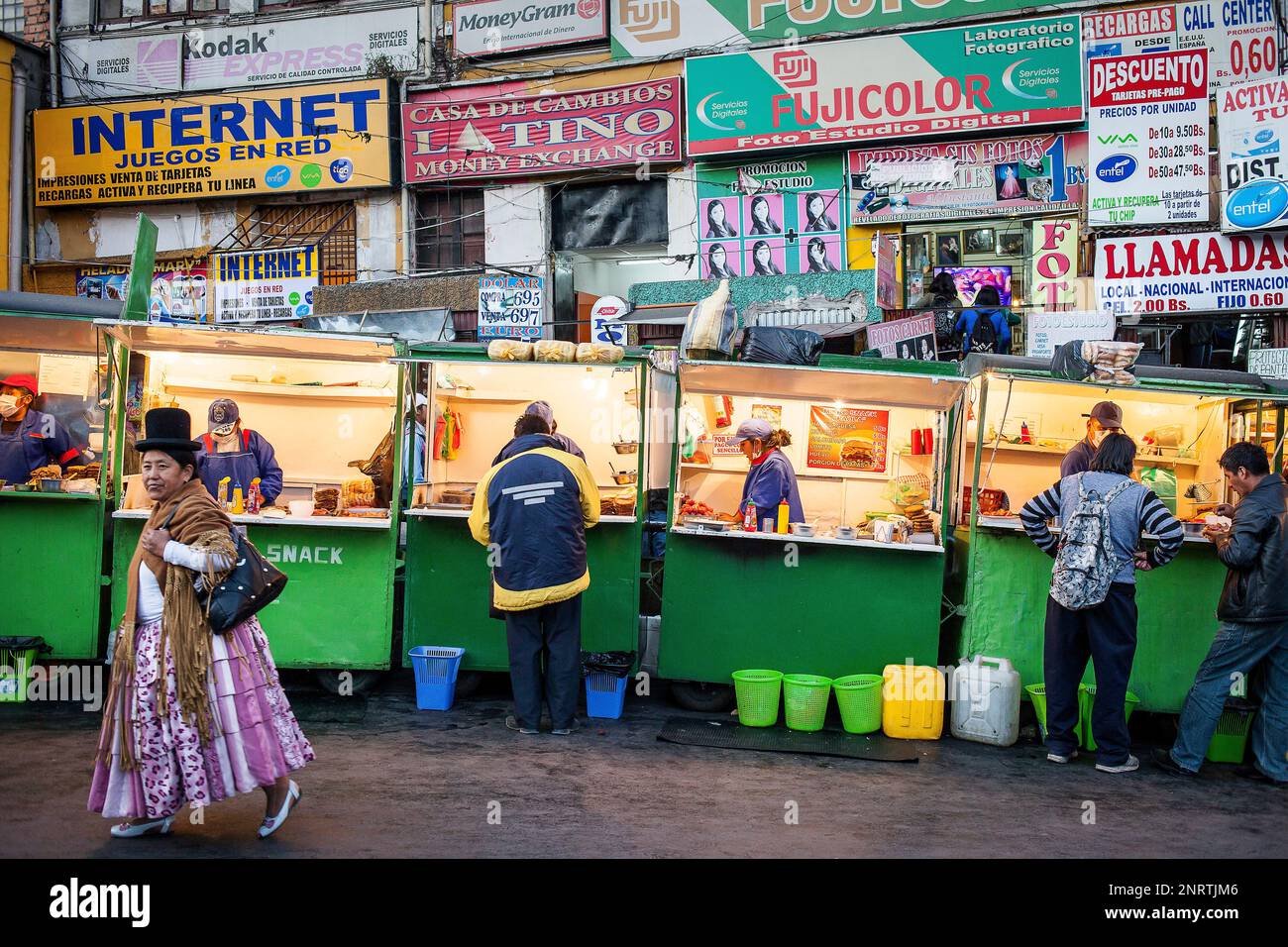 Street food stalls, in Avenida Mariscal Santa Cruz, La Paz, Bolivia ...