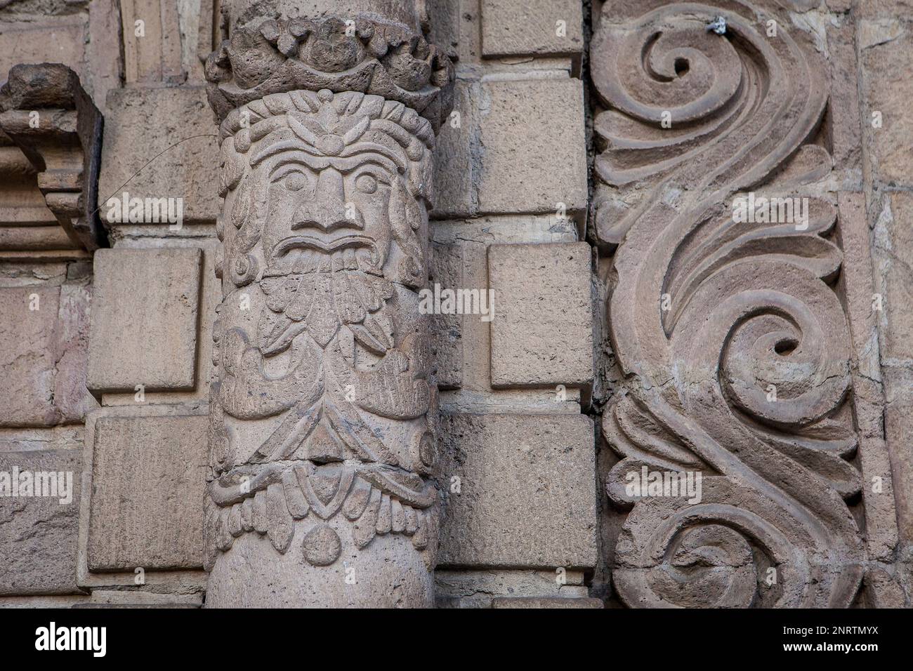 Detail of main facade, San Francisco Church on the plaza of the same ...