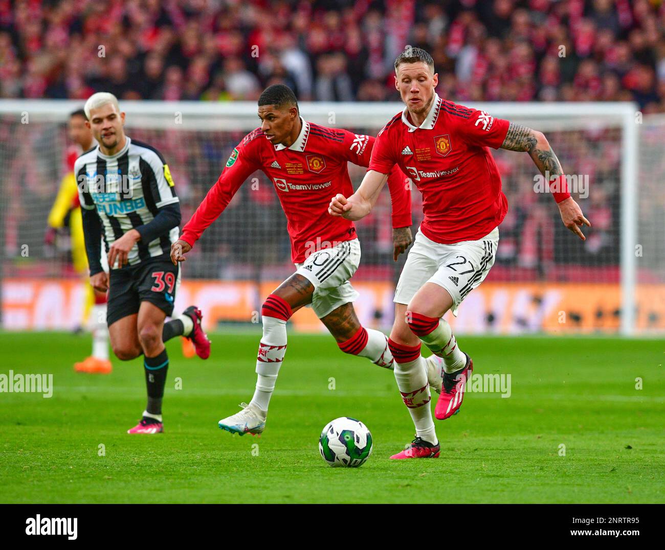 Manchester, UK. 26th Feb, 2023. Marcus Rashford of Manchester United and Wout Weghorst Alex ...